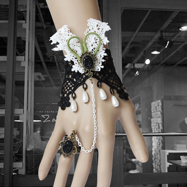 Vintage Gothic Gorgerous Dancing Party Lace Ring Bracelet Wristband Set ...
